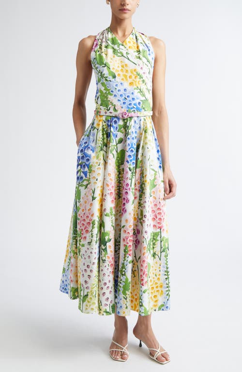 OSCAR DE LA RENTA Foxglove Belted Halter Dress